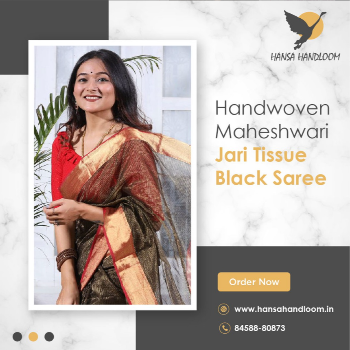 Unveiling Elegance: How the Handwoven Maheshwari Jari Tissue Black ...